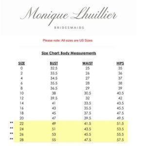 Monique Lhuillier Size Chart
